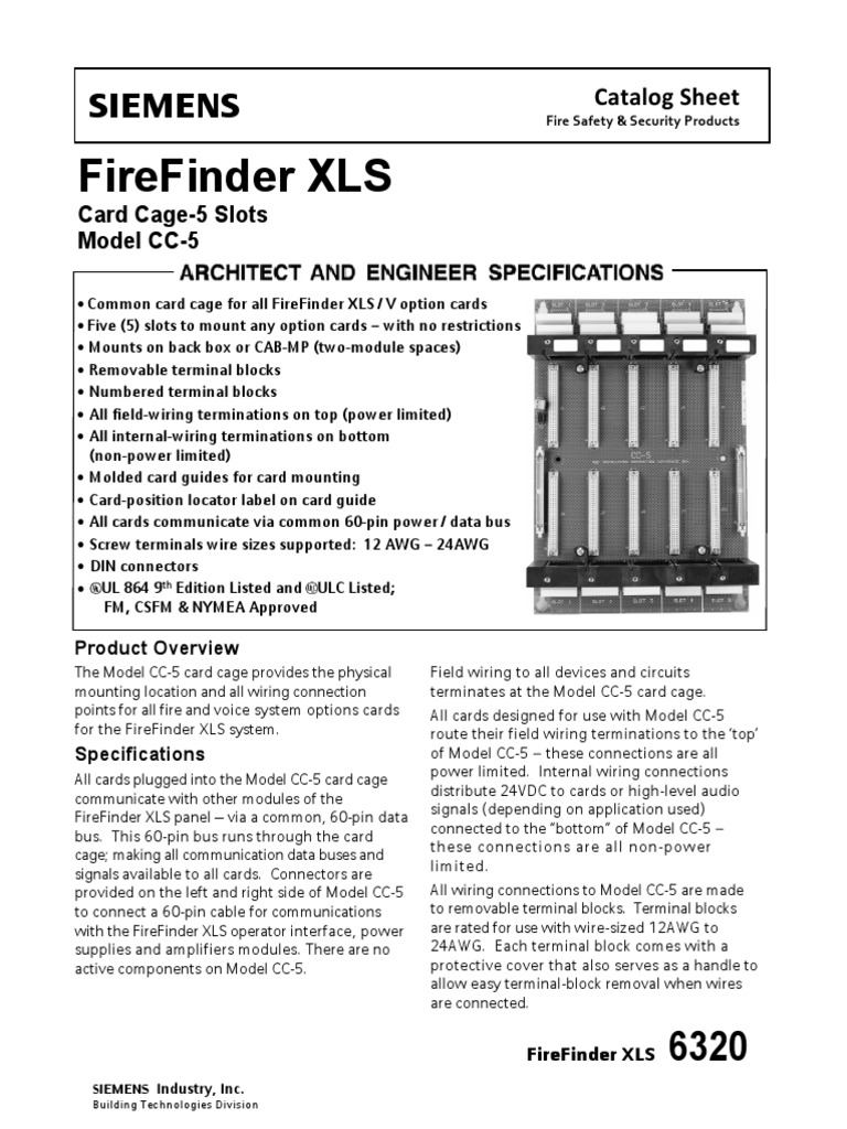 Firefinder XLS: Card Cage-5 Slots Model Cc-5 | PDF | Electrical ...