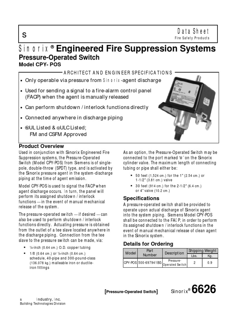 Sinorix Engineered Fire Suppression Systems: Pressure-Operated Switch ...