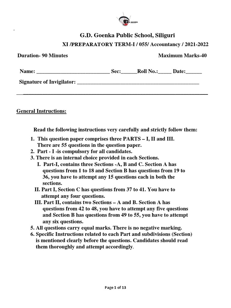 Accountancy Paper Class Xi | PDF | Debits And Credits | Bookkeeping