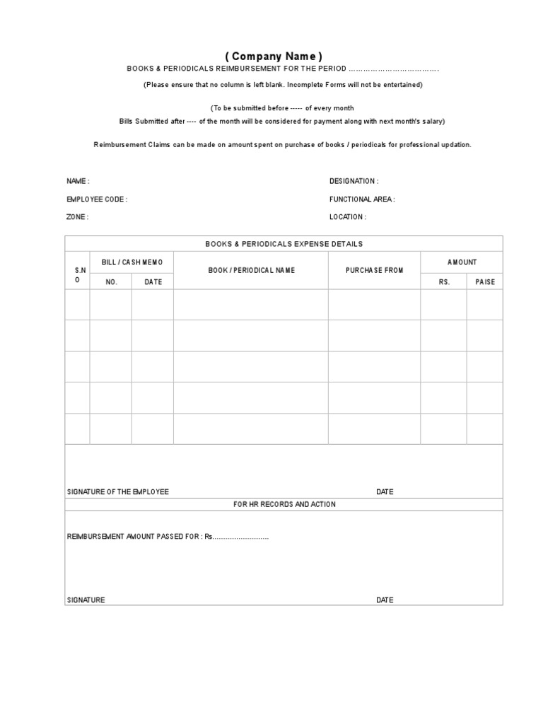 Books & Periodicals Reimbursement Claim Form | PDF