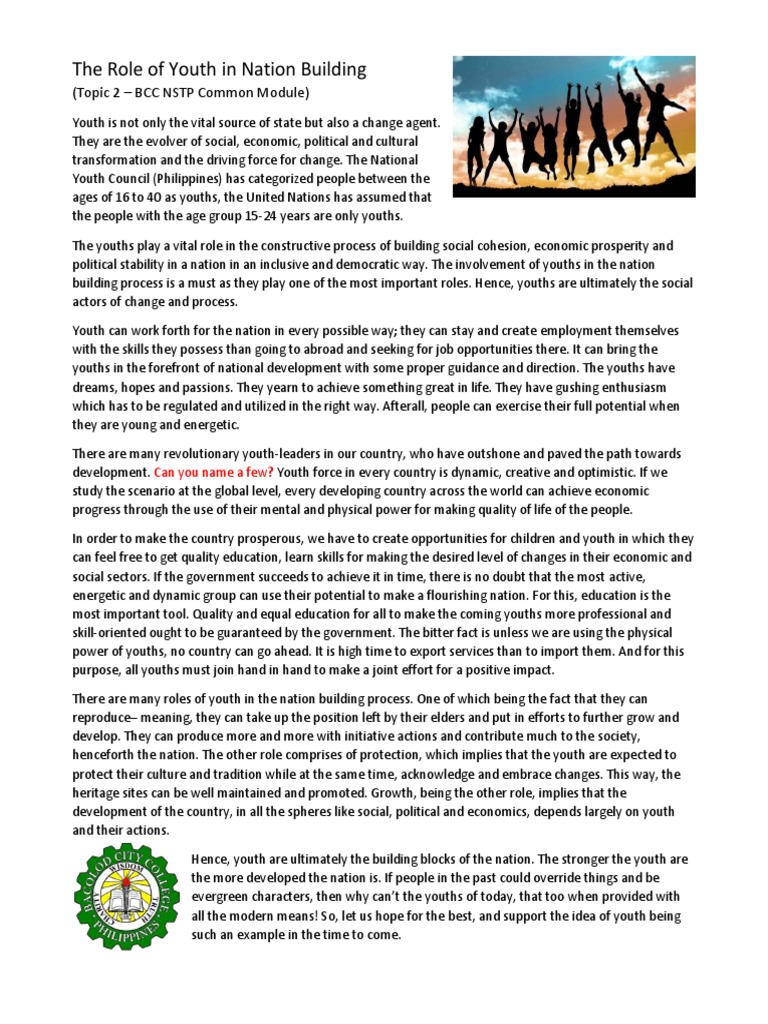The Pivotal Role of Youth in Nation Building Through Economic Development, Cultural Preservation ...