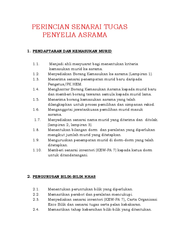Tugas Penyelia Asrama n19 Erwna | PDF