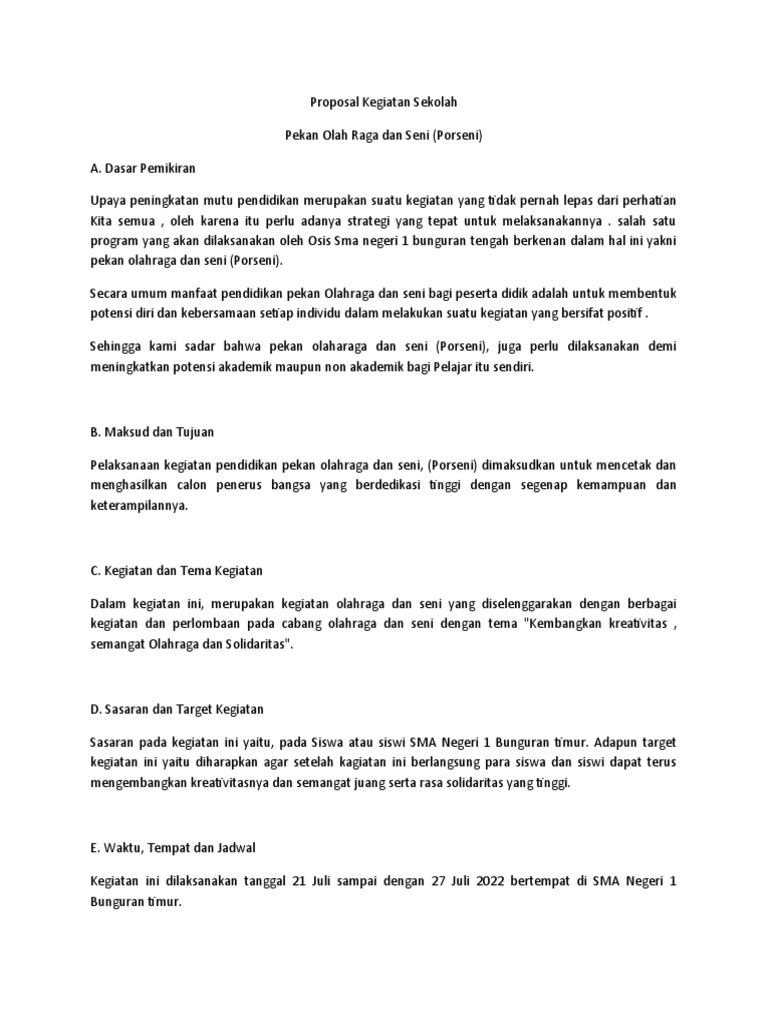 Contoh Proposal Kegiatan Sekolah | PDF | Olahraga & Rekreasi