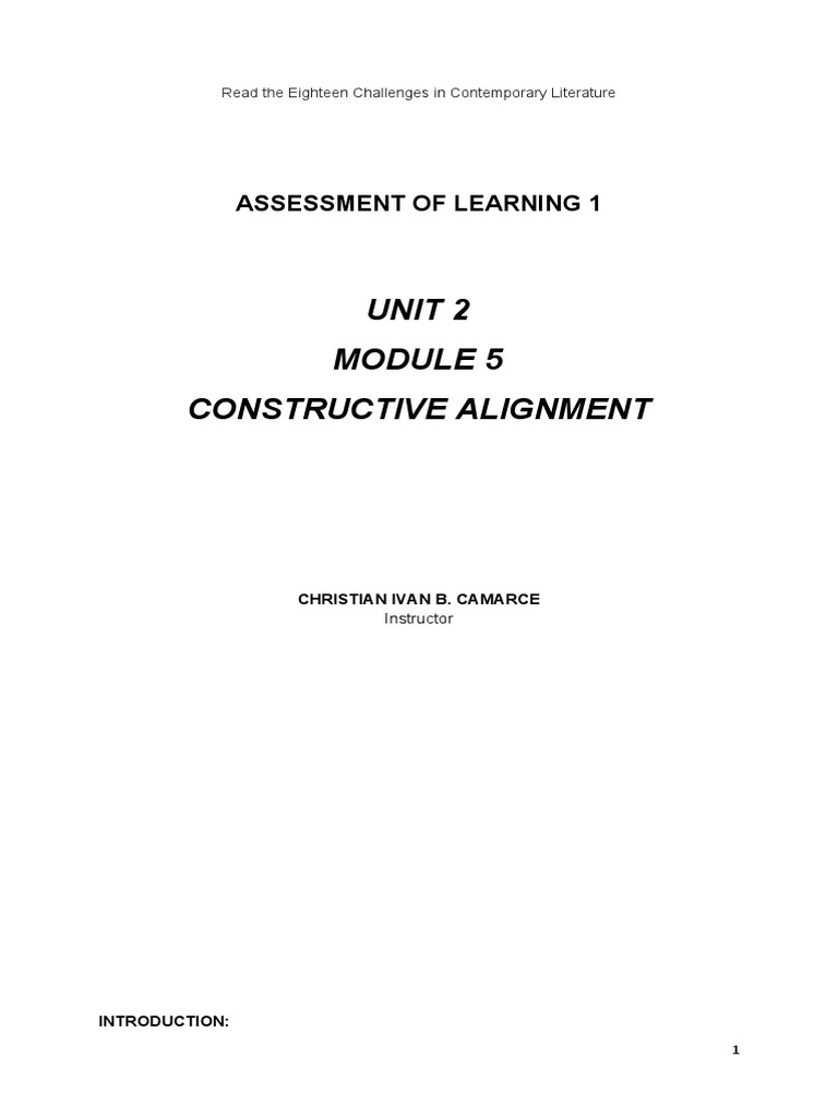 Unit 2 Constructive Alignment: Assessment of Learning 1 | PDF ...