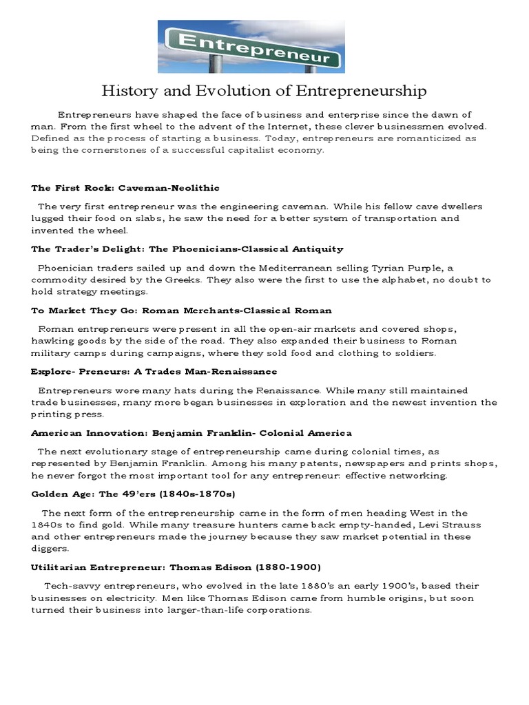 Evolution of Entrepreneurship Timeline | PDF | Entrepreneurship | Economies