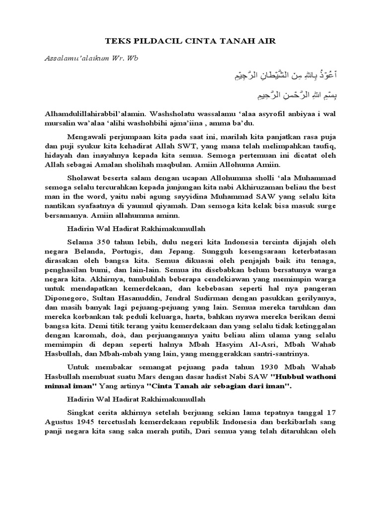 Teks Pildacil Cinta Tanah Air | PDF