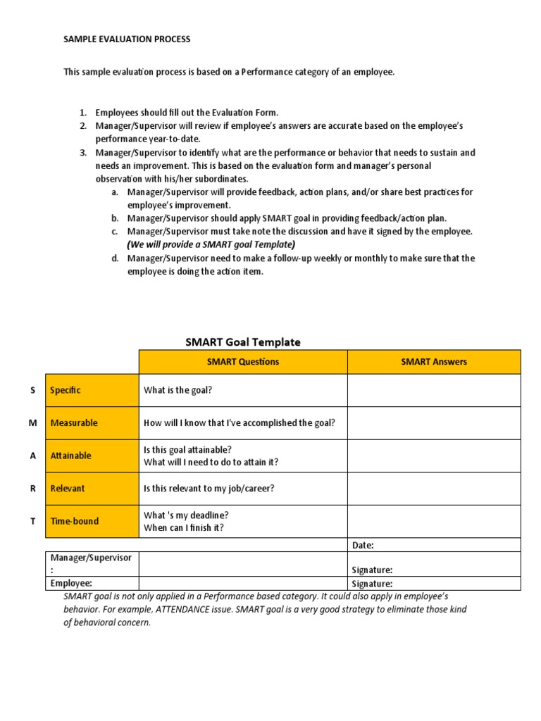 Sample Evaluation Process | PDF | Goal | Performance Appraisal