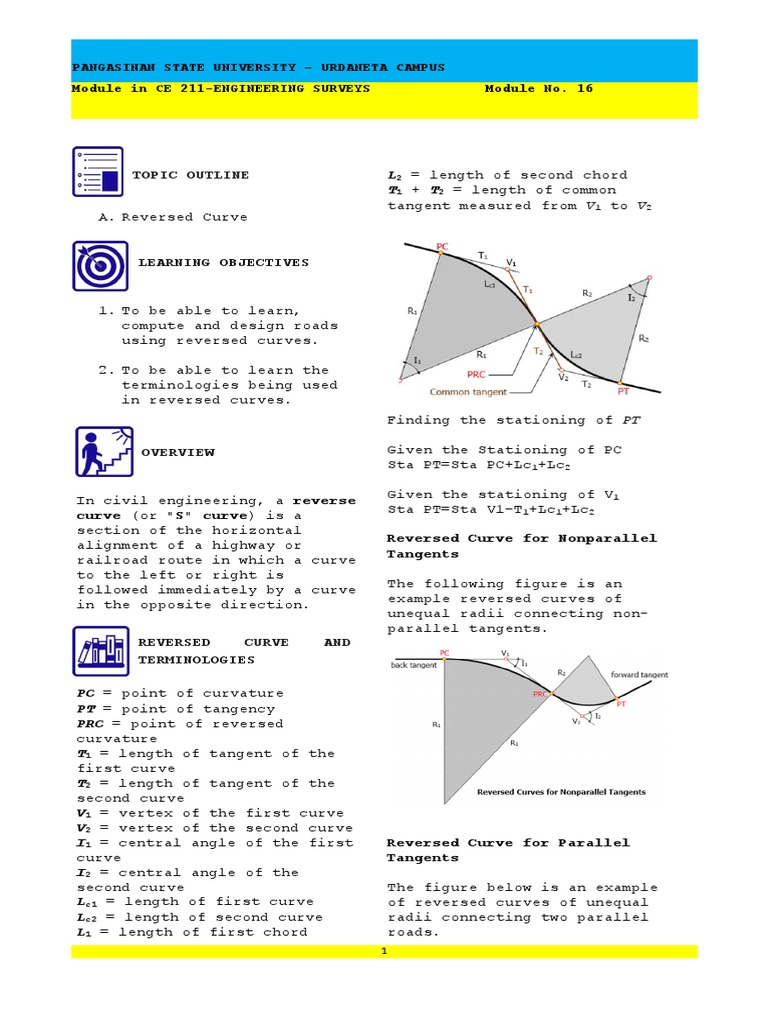 Understanding Reverse Curves in Surveying | PDF | Tangent | Angle