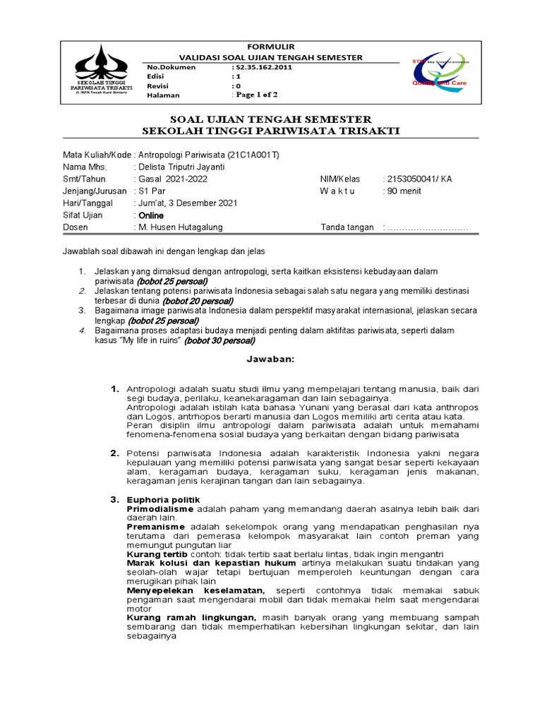 Delista Triputri Jayanti (Antropologi) | PDF