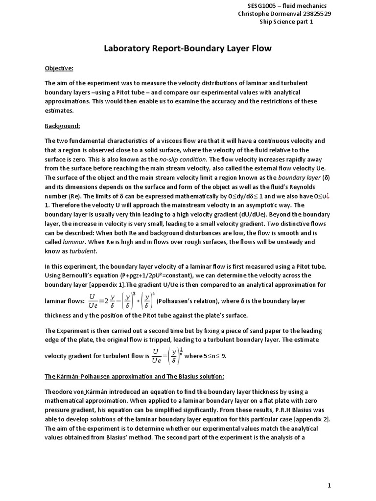 Laboratory Report | PDF | Boundary Layer | Fluid Dynamics