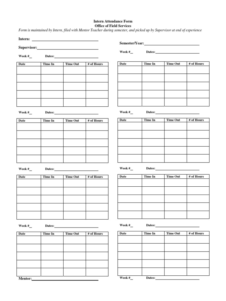 Intern Attendance Tracking Form | PDF | Job Hunting | Internship