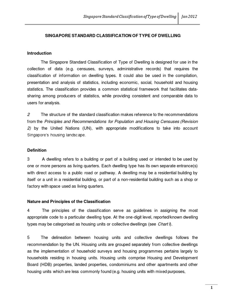 Singapore Standard Classification of Type of Dwelling | PDF ...