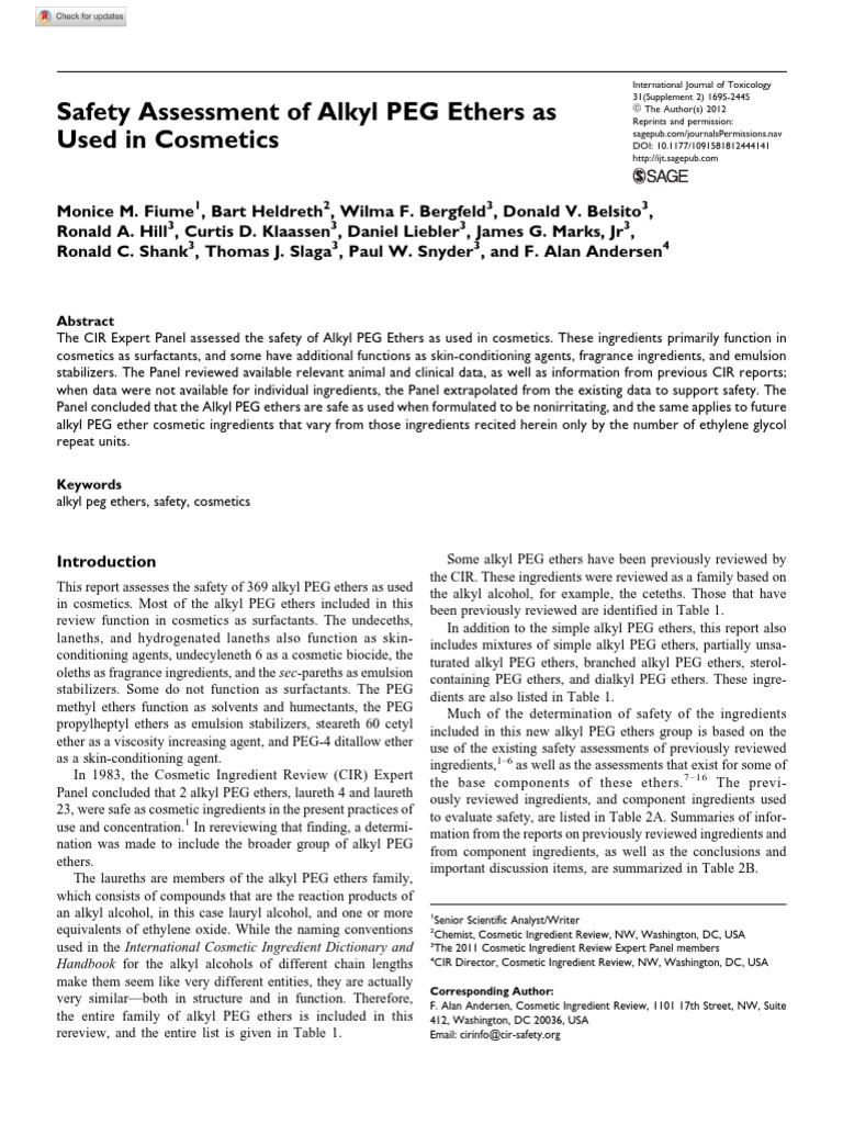 Safety Assesment Ceteth 20 | Download Free PDF | Polyethylene Glycol ...
