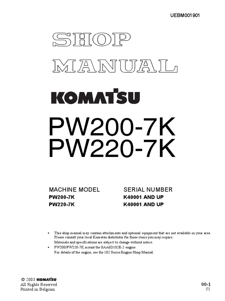 English UEBM001901 PW200 PW220-7K | PDF | Piston | Engines