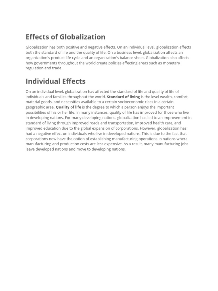 Effects of Globalization | PDF
