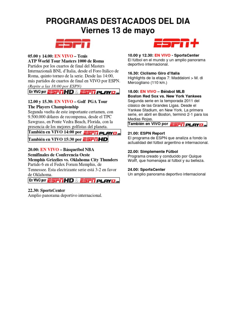 Programación Deportiva ESPN Deportes | PDF | Espn | FC Barcelona