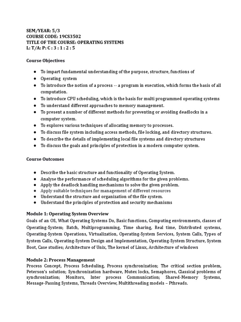 OS Syllabus | PDF | Operating System | Process (Computing)