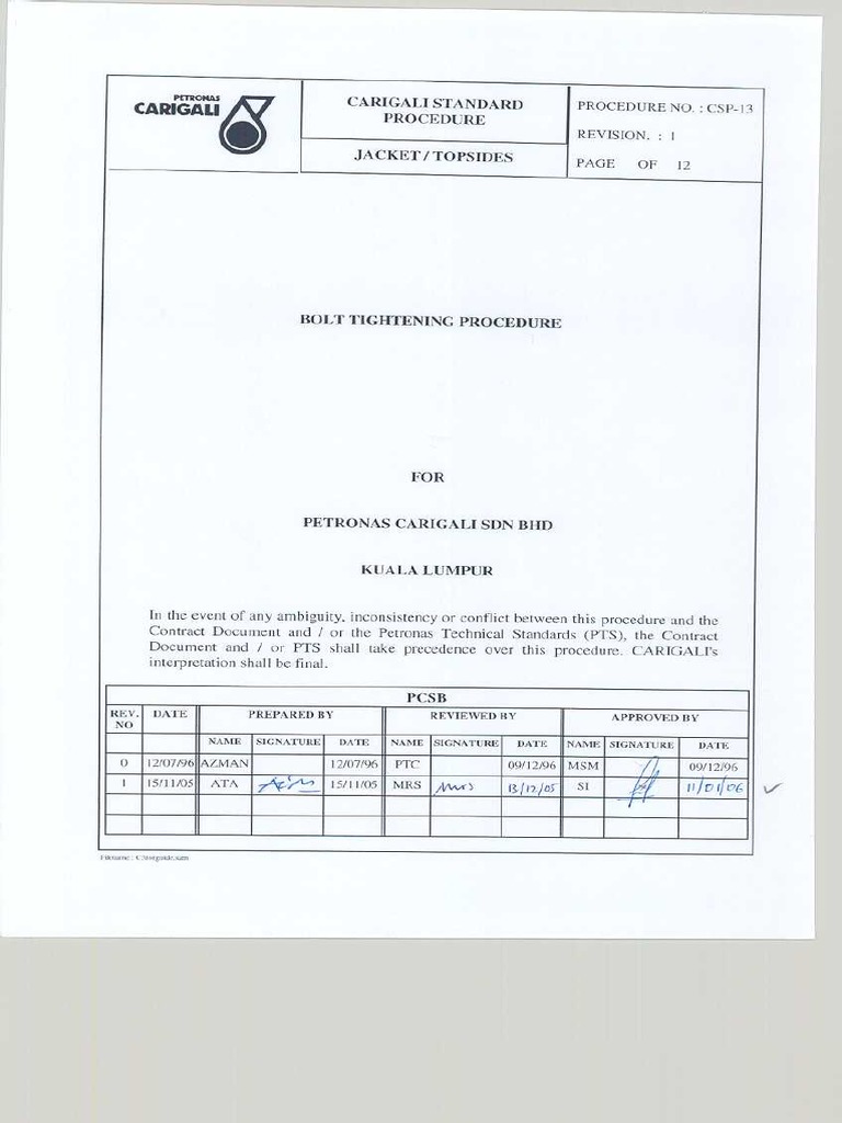 CSP-13 Rev 1 Bolt Tightening Procedure | PDF