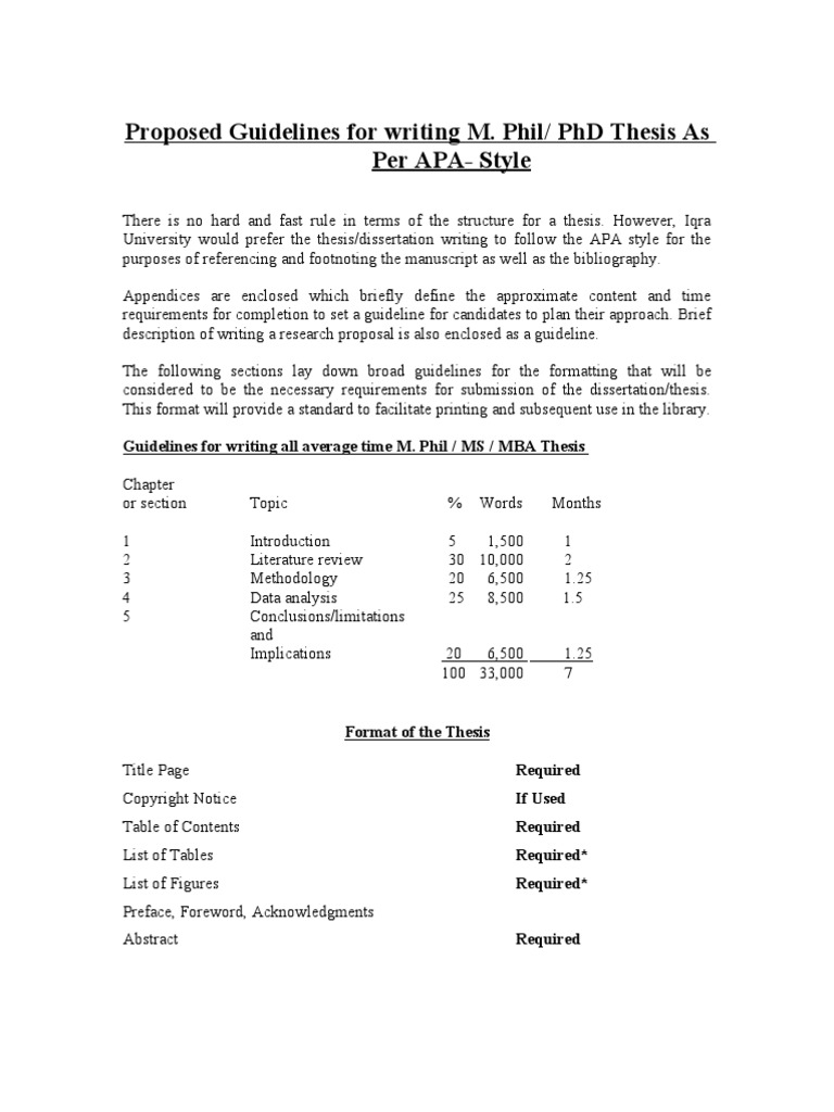 Thesis Guidelines For Mba and Mphil | PDF | Thesis | Citation