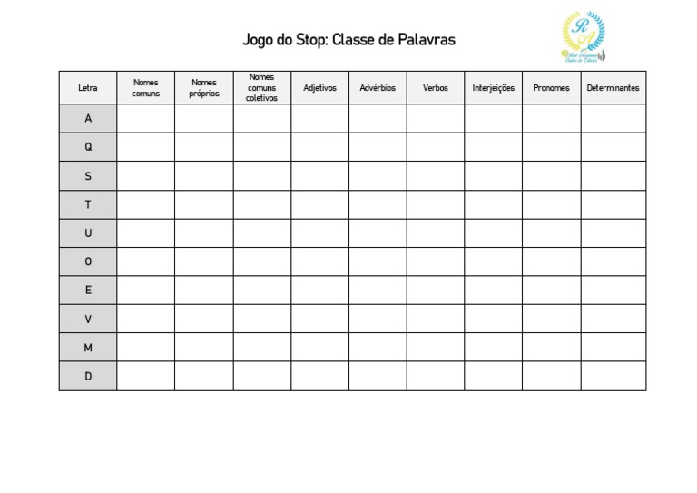 Jogo Do STOP - Classes de Palavras | PDF