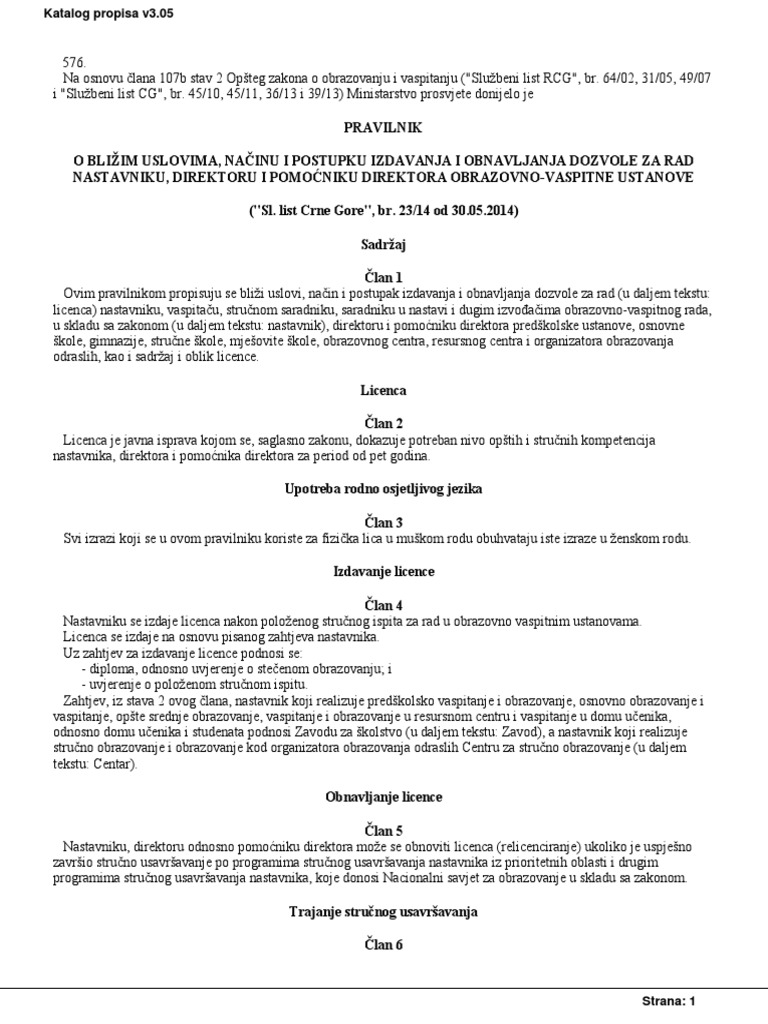 Pravilnik o Izdavanju I Obnavljanju Dozvole Za Rad Nastavniku, Direktoru I Pomoćniku Direktora | PDF