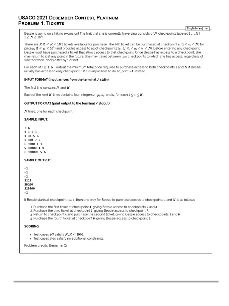 USACO Platinum Problem 1 December 2021 | PDF | Computer Engineering ...