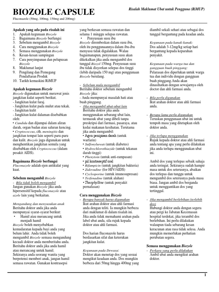 Biozole Capsule Fluconazole Medispec M SDN. BHD. 5 SEPT 2018 BM 1 | PDF