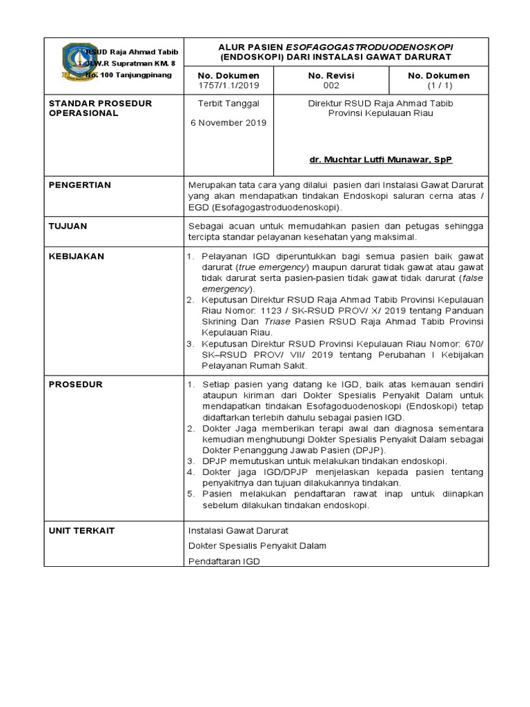 Alur Pasien Endoskopi Dari Igd | PDF