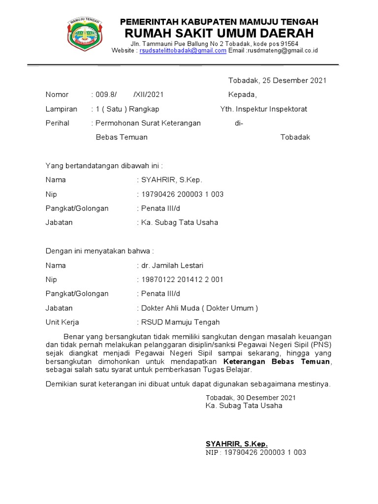 Surat Keterangan Bebas Temuan | PDF