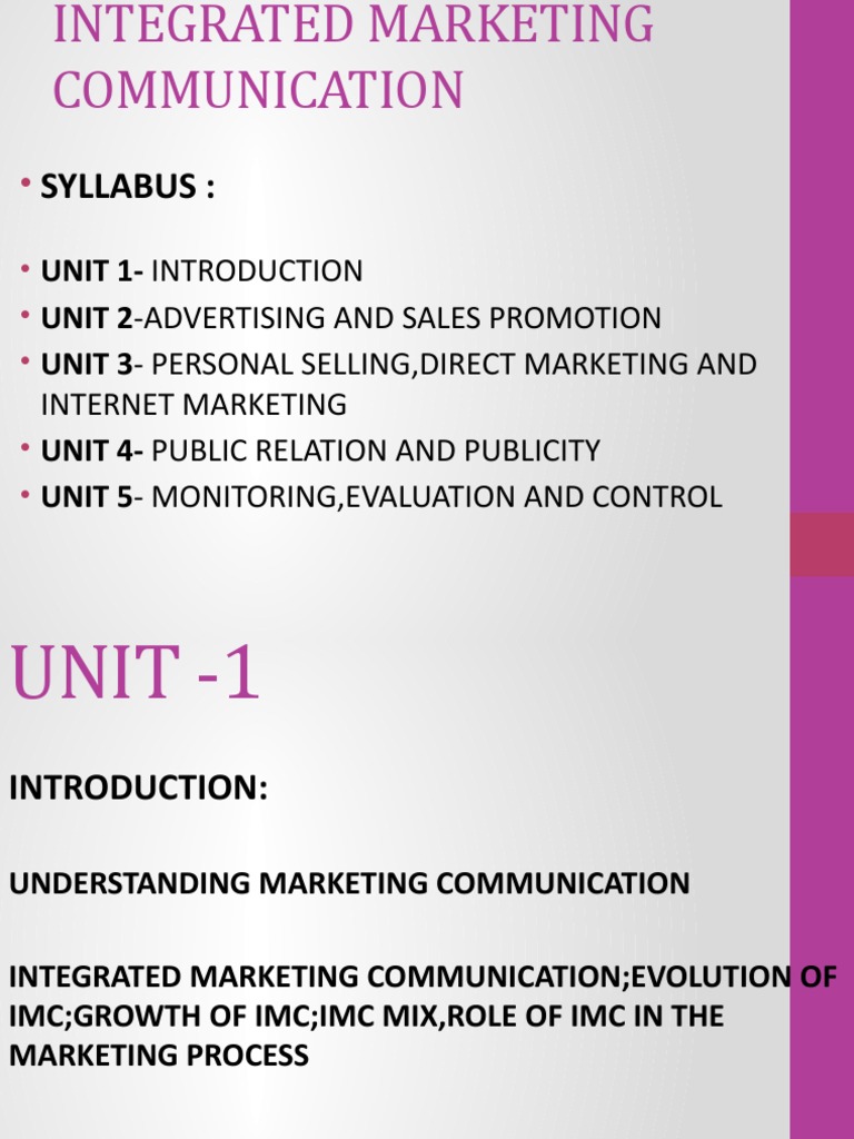 Imc Unit-1 | PDF | Marketing | Marketing Communications