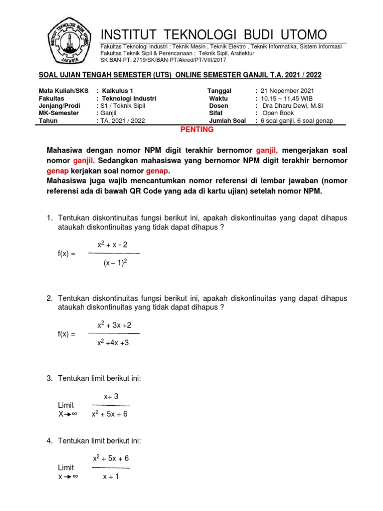 Soal UTS Kalkulus 1 | PDF