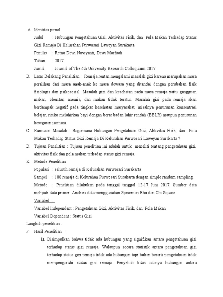 Hubungan Gizi dan Status Remaja Surakarta | PDF