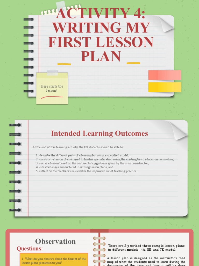 Activity 4: Writing My First Lesson Plan: Here Starts The Lesson! | PDF ...