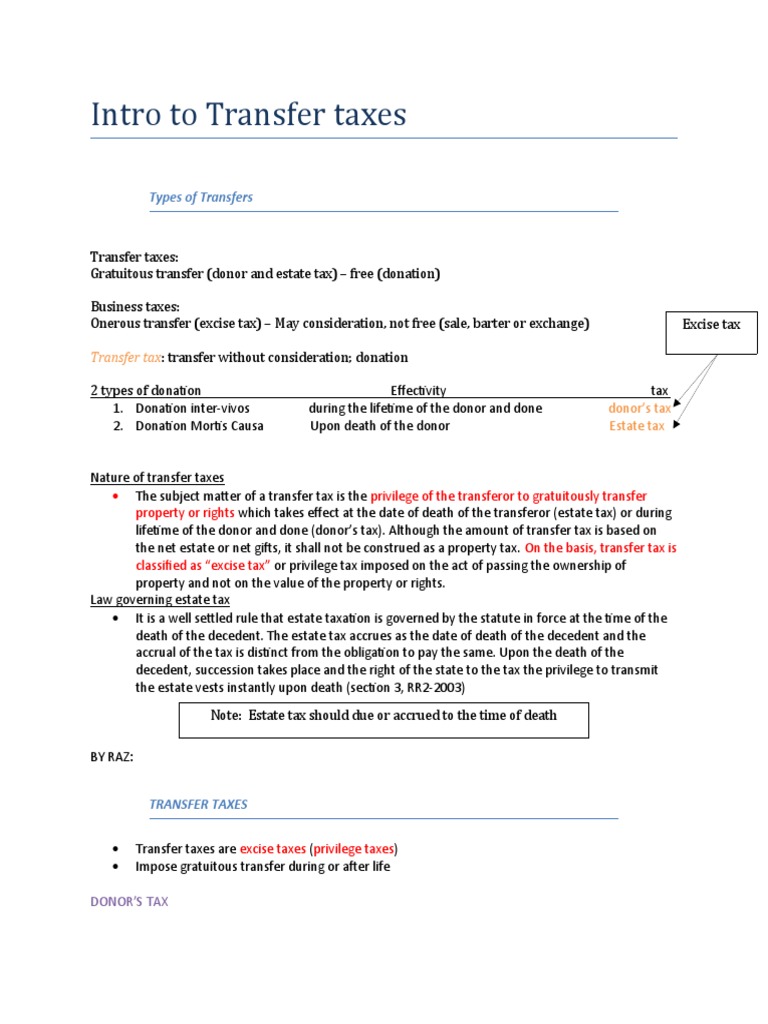 Intro To Transfer Taxes | Download Free PDF | Estate Tax In The United ...