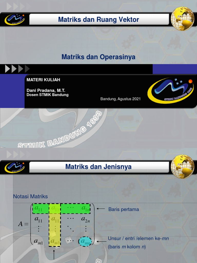 Matriks Ruang Vektor1 Matriks Dan Operasinya V10 Pdf 