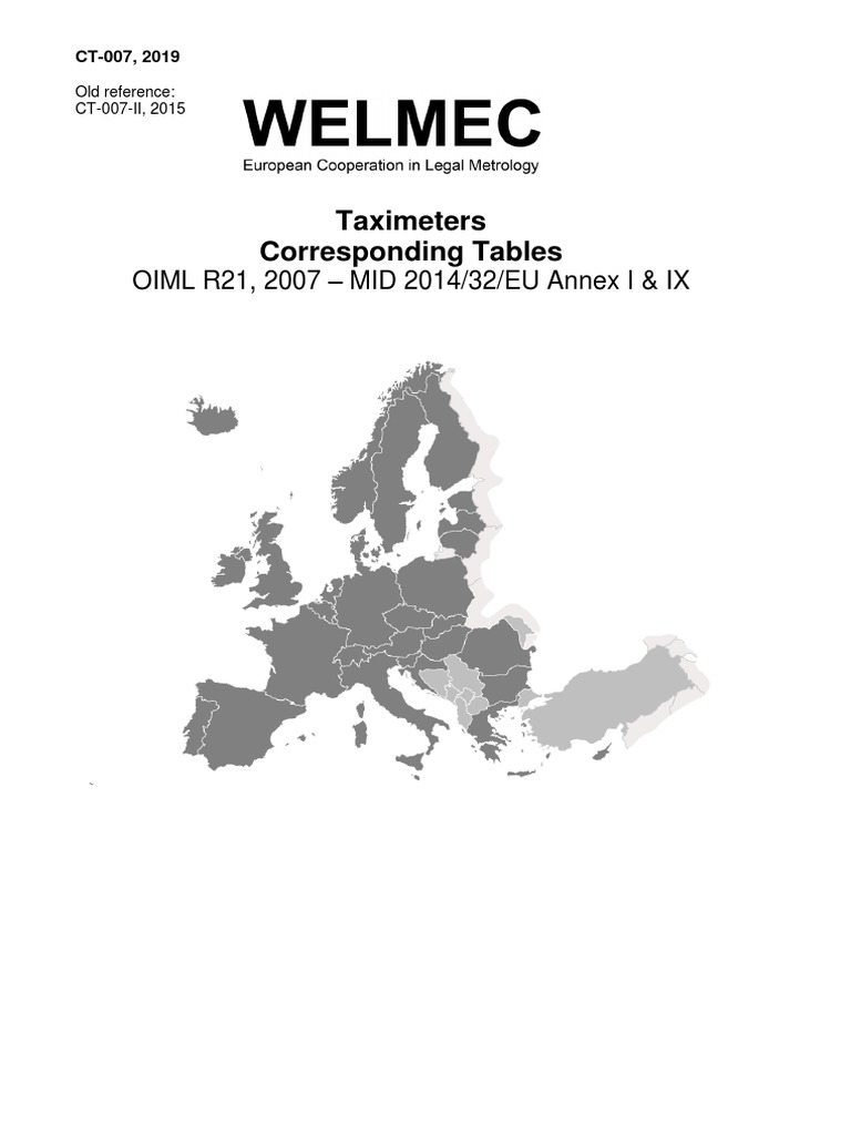 Taximeters Corresponding Tables: OIML R21, 2007 - MID 2014/32/EU Annex ...