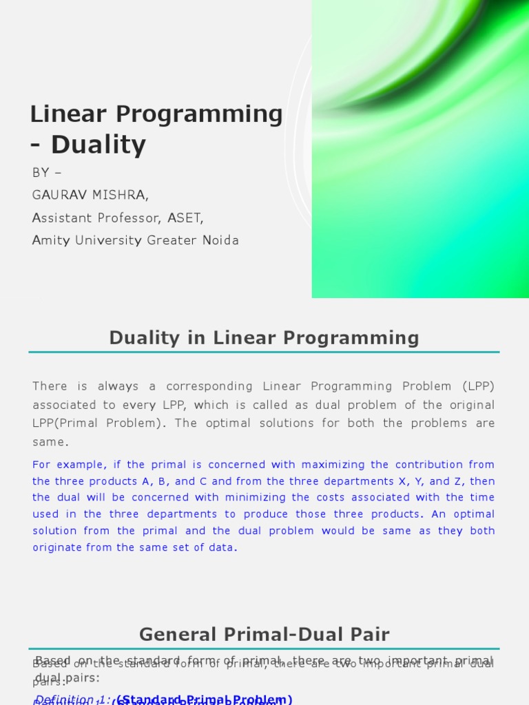 Duality In Lpp Pdf Linear Programming Systems Analysis