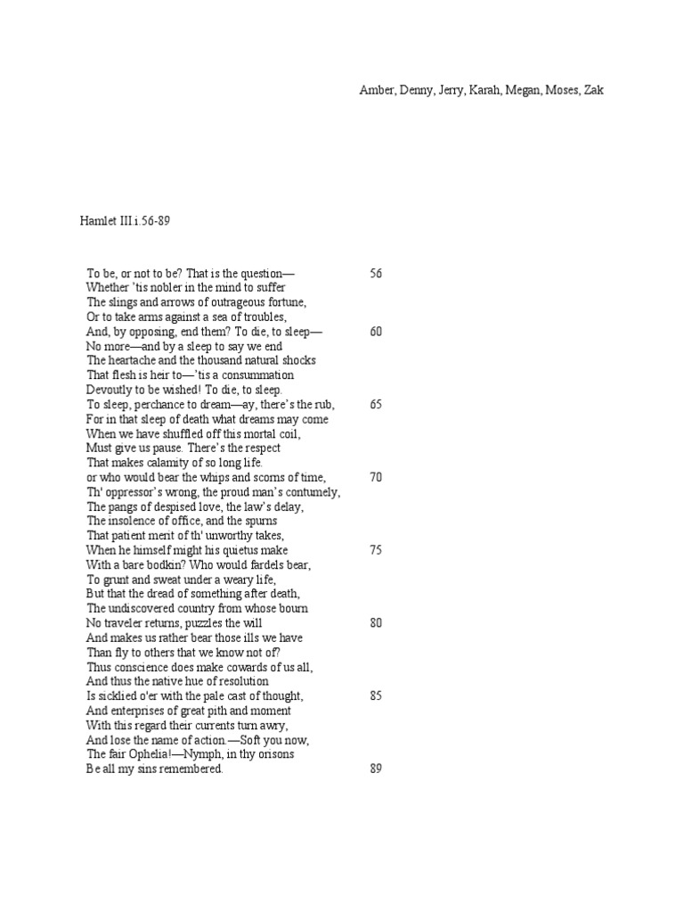 Hamlet's Soliloquy: To Be or Not to Be | PDF | Hamlet | Plays Based On ...