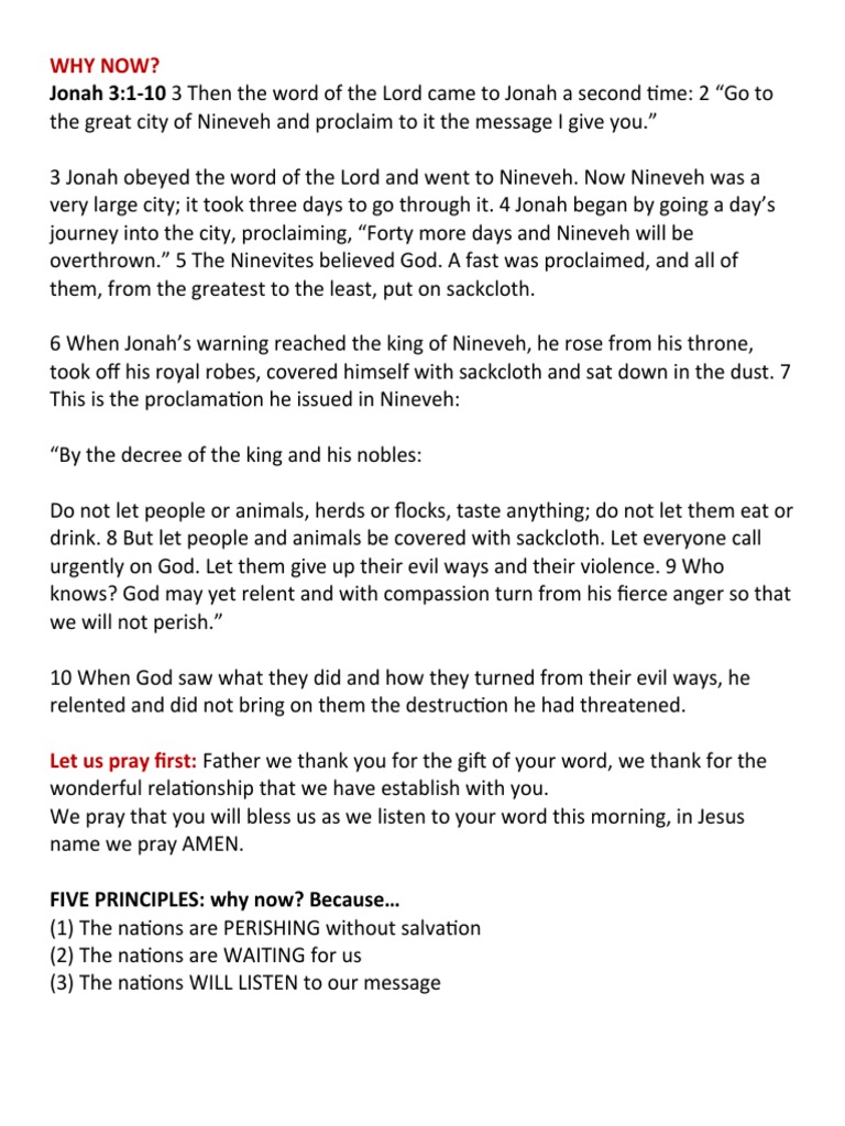 Jonah 3:1-10 3 Then The Word of The Lord Came To Jonah A Second Time: 2 ...