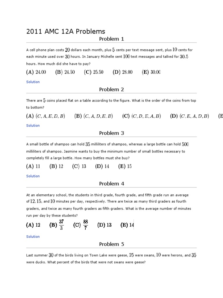 2011 AMC 12A Problems: Problem 1 | PDF | Area | Mathematical Objects