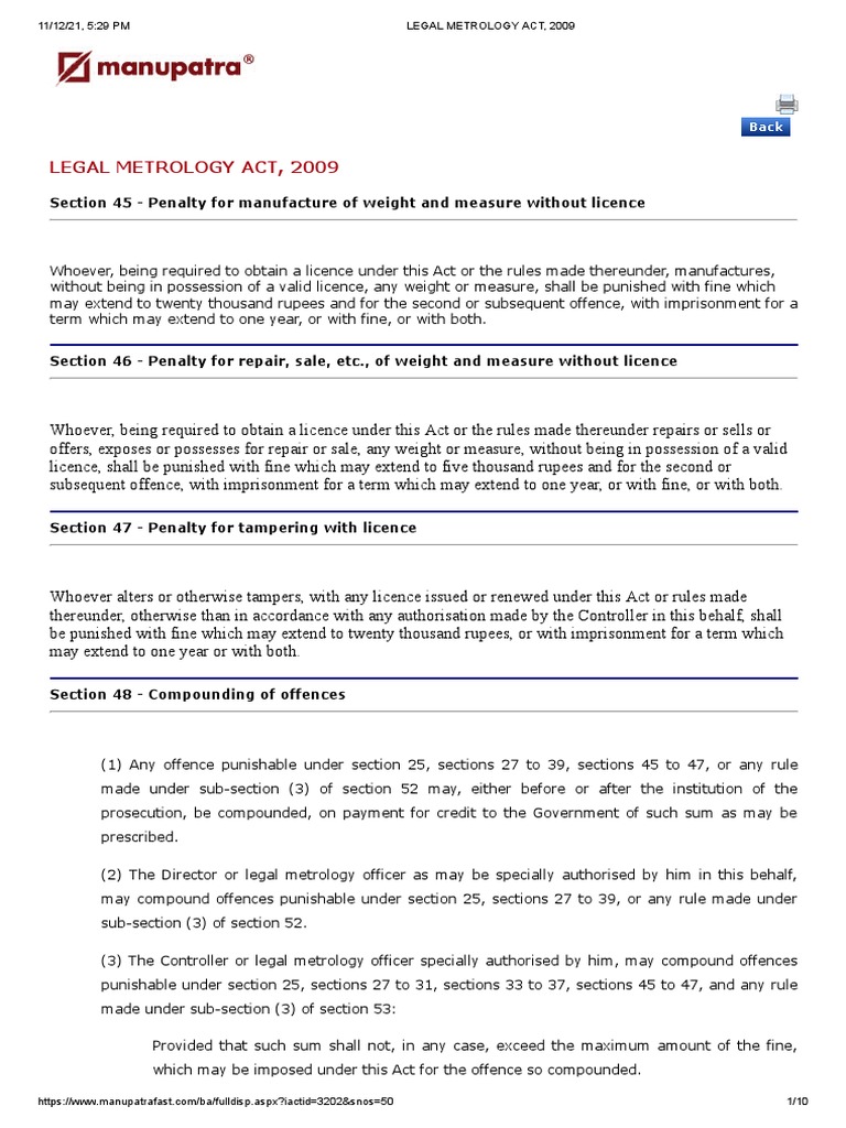 Legal Metrology Act, 2009 | PDF | Fine (Penalty) | Crime & Violence