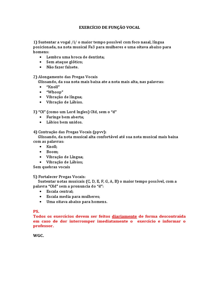 Exercício de Função Vocal - 31 Maio | PDF