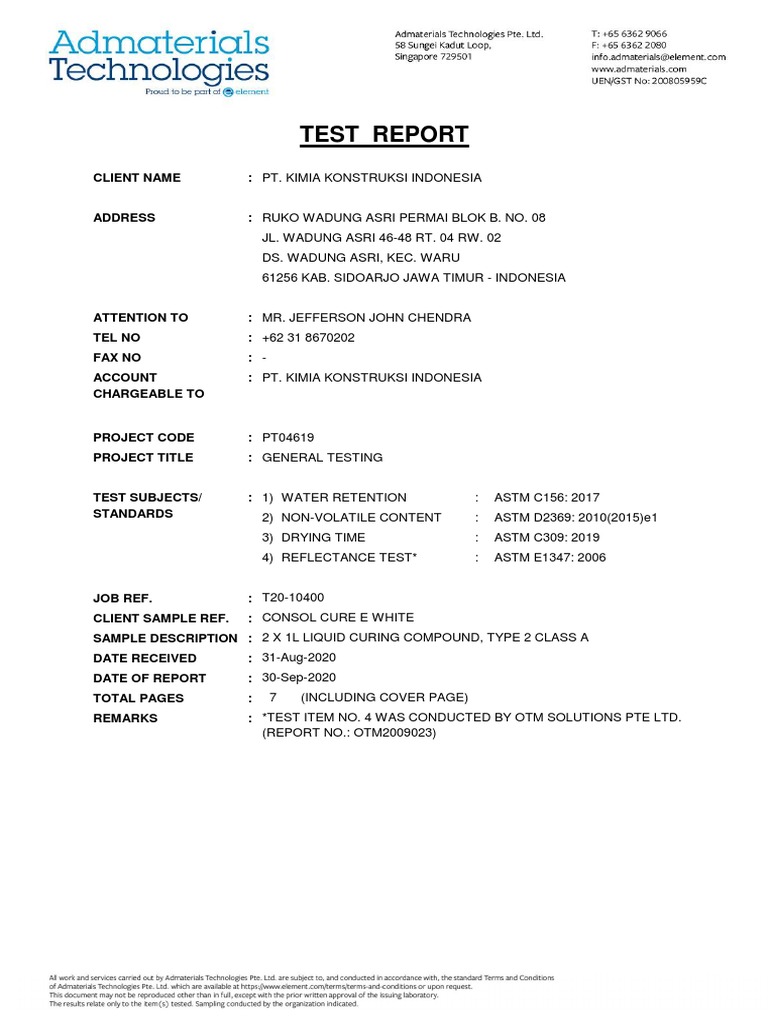 T20-10400 Original Result Complete Consol Cure E White ASTM C309 | PDF ...