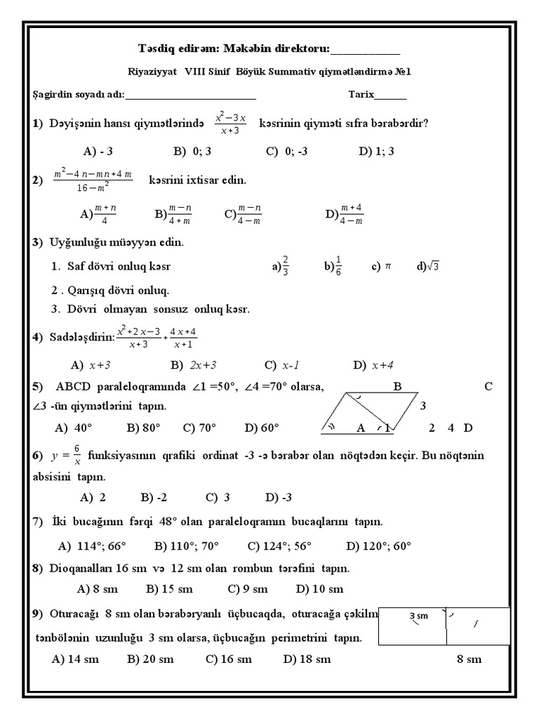 8 Ci Sinif BSQ 1.butun FƏNLƏR | PDF