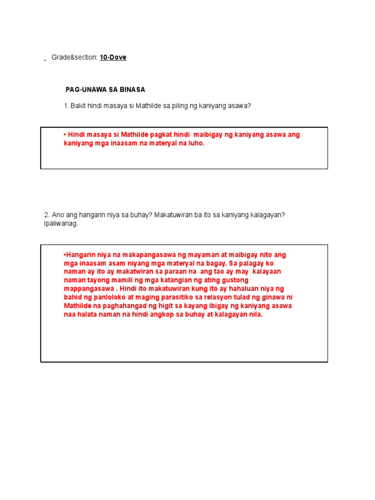 Pag Unawa Sa Binasa Filipino | PDF