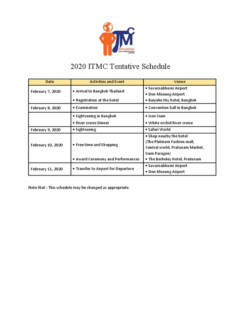 2020 ITMC Bangkok Event Schedule | PDF