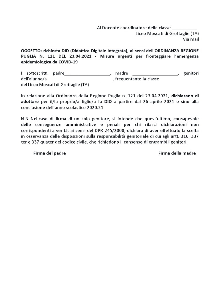 Modulo Richiesta DID | PDF