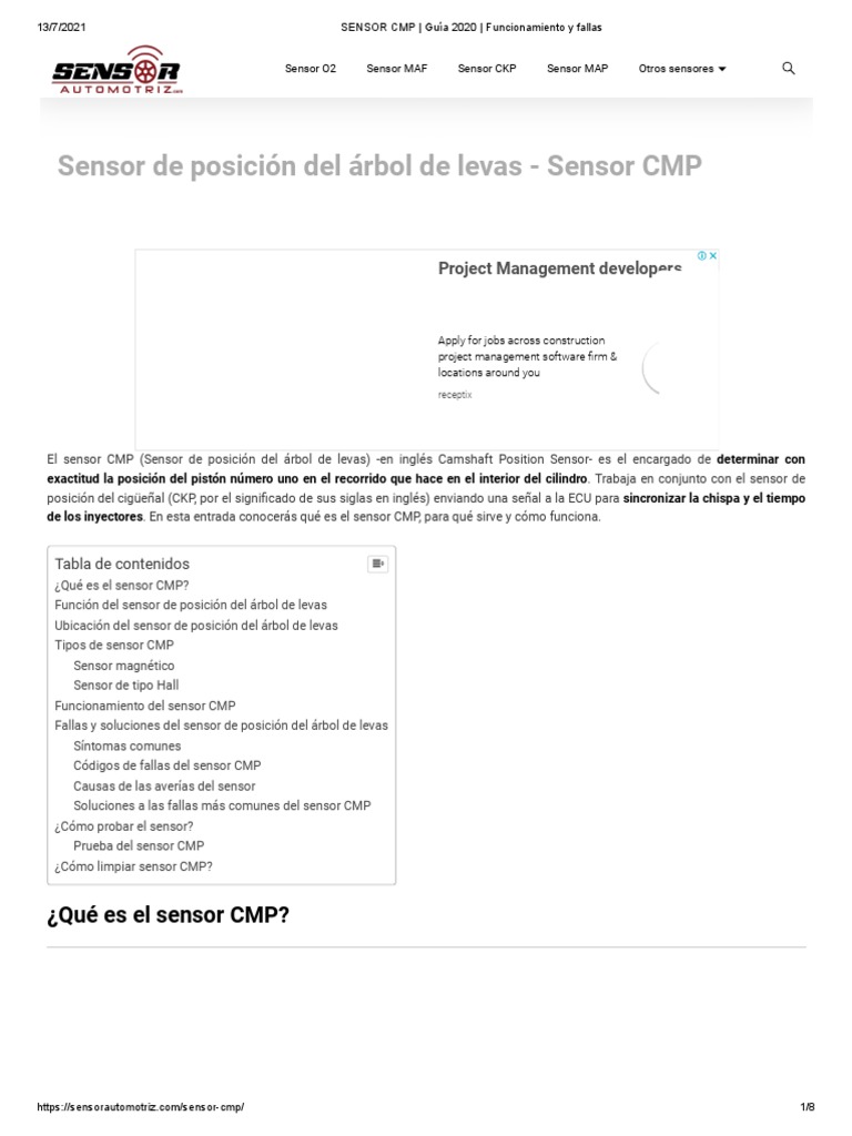SENSOR CMP - Guía 2020 - Funcionamiento y Fallas | PDF | Inyección de ...