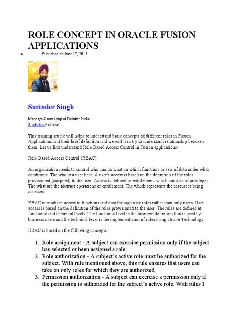 Role Concept in Oracle Fusion Applications | PDF | Computing ...