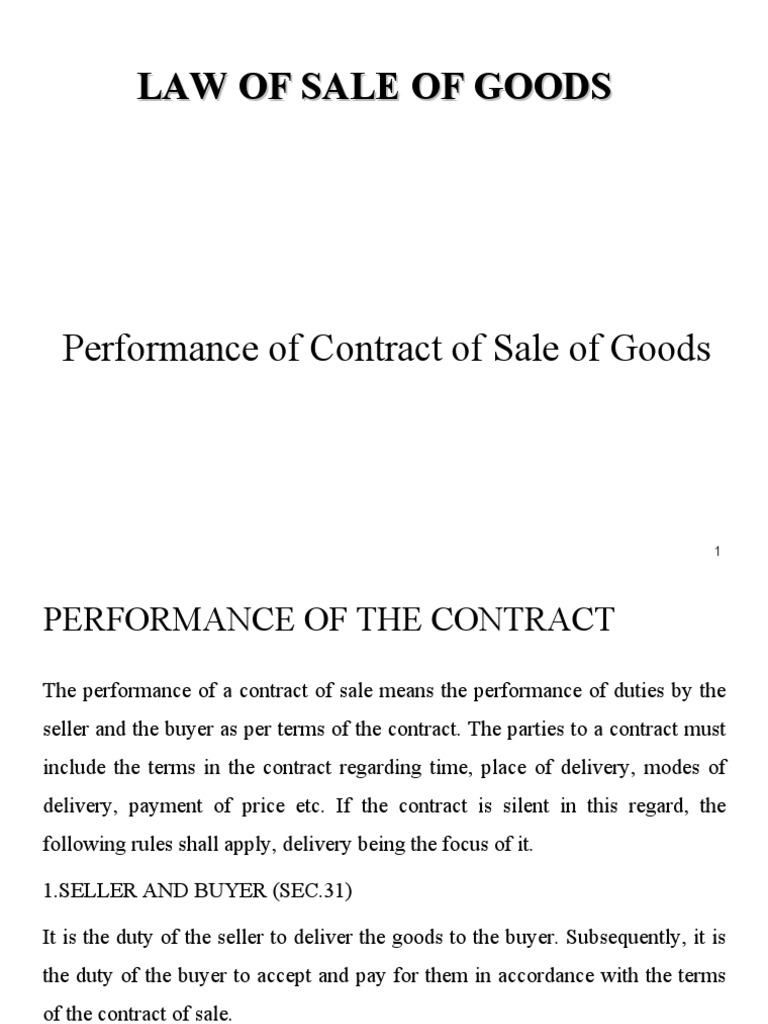 8 Performance of Contract of Sale of Goods | PDF | Sales | Prices